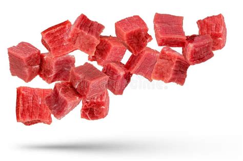 Pieces Of Raw Beef Set Of Fresh Beef Cubes Isolated On White