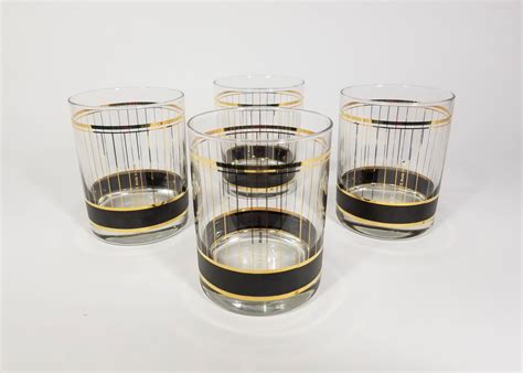 Culver 22k Gold Double Old Fashion Glassware Barware Mid Century Set Of