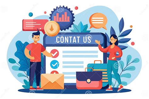 Two Characters Guide Users Through A Customizable Contact Form In A Lively Workspace Showcasing