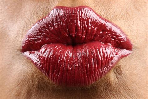 Full Red Glossy Lips Giving A Kiss Stock Image Image Of Facial Glossy 171071239
