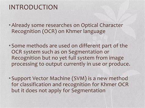 support vector machine svm based classifier for khmer printed
