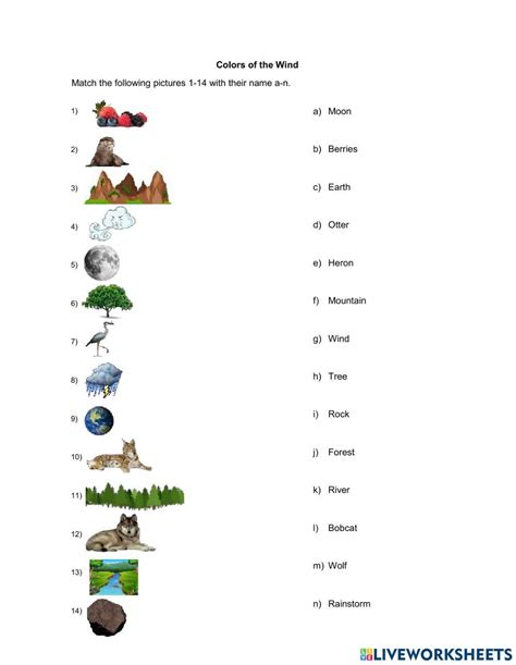 Colors Of The Wind Online Exercise For Live Worksheets