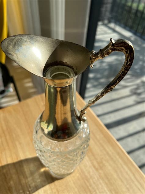Gorgeous Vintage Glass Pitcher Diamond Pattern Pressed Glass Pitcher