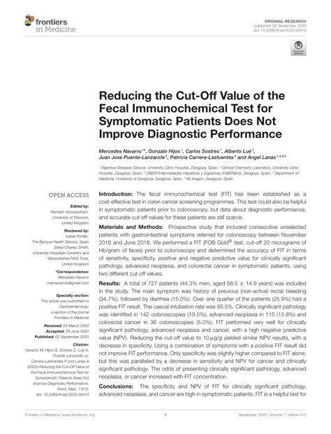 Pdf Reducing The Cut Off Value Of The Fecal Immunochemical Test For