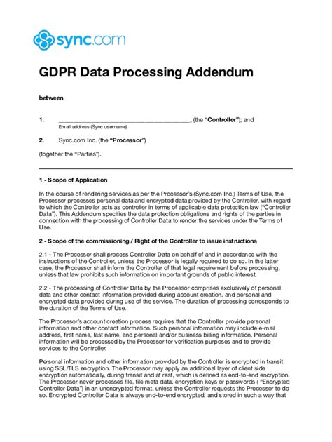 Fillable Online Gdpr Data Processing Addendum Sync Fax Email Print
