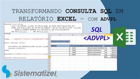 transformando consulta sql em relatório excel com advpl youtube