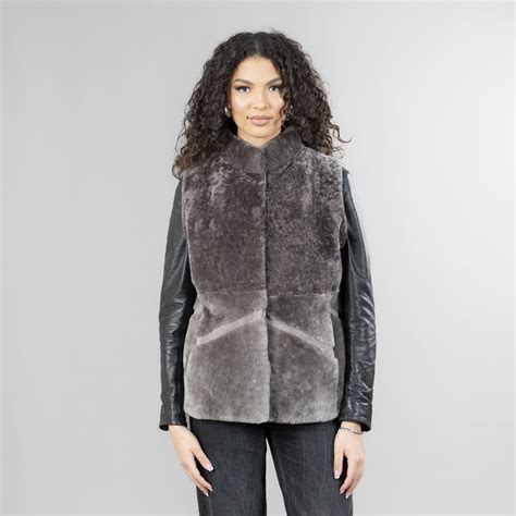 Sheepskin Fur Vest In Gray Color Greek Manufacturing Efurs