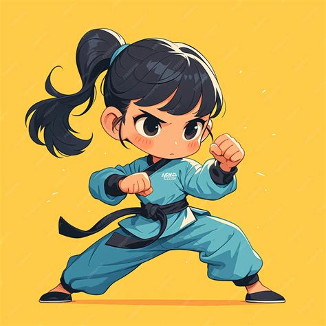 Premium Vector A Jakarta Girl Practices Pencak Silat In Cartoon Style