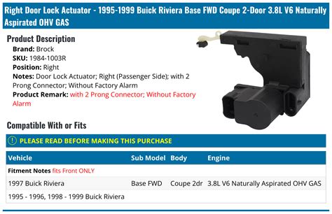 1995 1999 Buick Riviera Door Lock Actuator Brock 1984 1003r Right