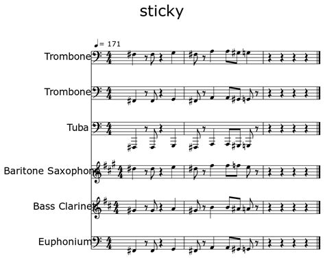 Sticky Sheet Music For Trombone Tuba Baritone Saxophone Bass