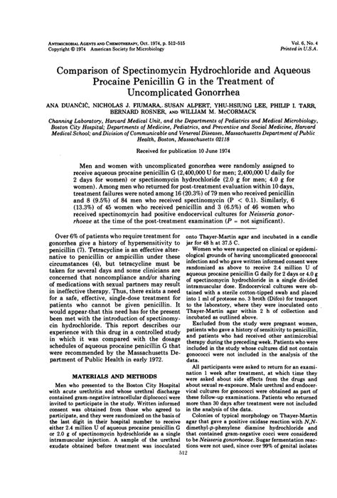 Comparison Of Spectinomycin Hydrochloride And Aqueous Procaine Penicillin G In The Treatment Of