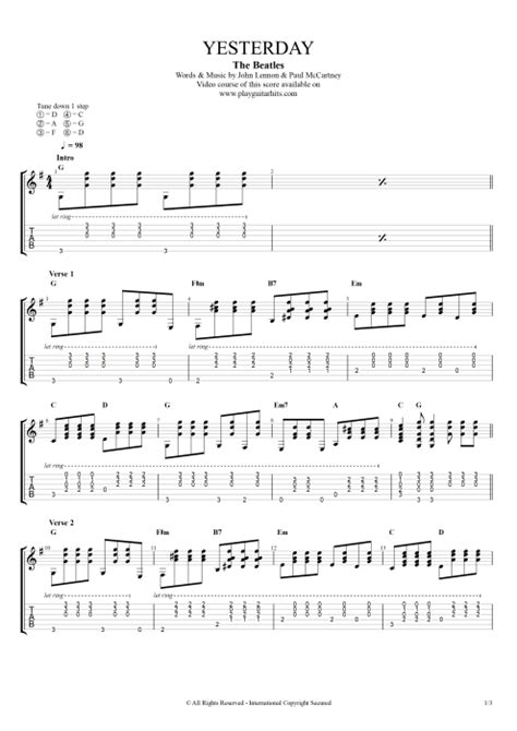 Yesterday Guitar Chord Beatles Yesterday 結他譜chord譜吉他譜