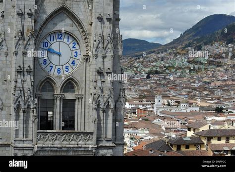 Clock Of A Tower Of Basilica Of The National Vow Quito City Capital