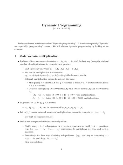 Dynamic Programming 1 Matrix Chain Multiplication Pdf Matrix