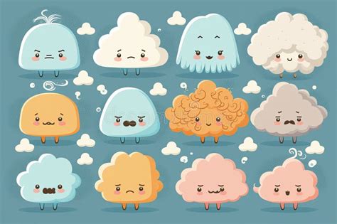 Cloud Cartoon Characters Emoticon Set Illustration Generative Ai Stock Illustration