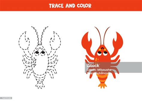 귀여운 빨간 랍스터를 추적하고 채색합니다 어린이를위한 워크 시트 갈고리 발톱에 대한 스톡 벡터 아트 및 기타 이미지 갈고리 발톱 고등학교 이하 교육 Istock