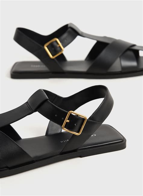Black Strappy Crossover Sandals Charles And Keith Cl
