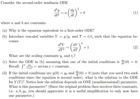 Solved Consider The Second Order Nonlinear Ode 2 Day A Dy