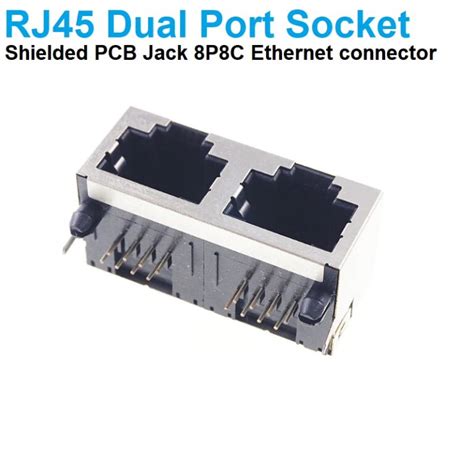 Rj45 Dual Port Shielded Modular Pcb Jack 8p8c Right Angle Ethernet