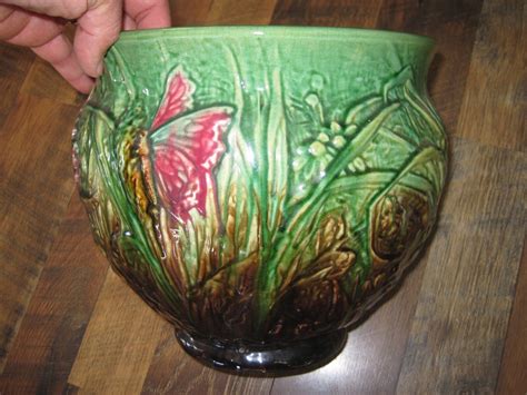 Vintage Antique Weller Art Pottery Butterfly Jardiniere Planter