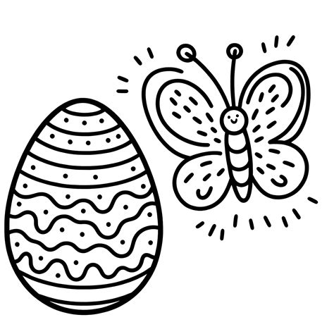 Huevo De Pascua Con Una Amable Mariposa Lámina Para Colorear Para