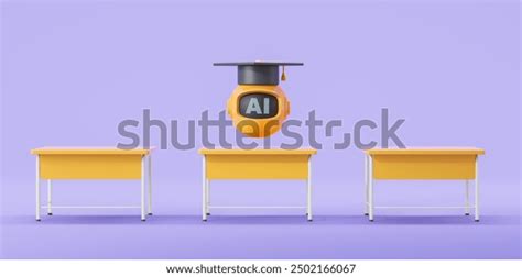Ai Robot Graduation Cap School Work Stock Illustration