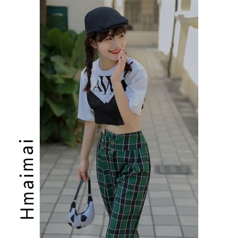 การซื้อเวลา จำกัด กางเกงลายสก็อต2020ฤดูร้อนใหม่บางส่วนกางเกงกางเกงยีนส์ตรงผ้าม่านสีเขียวบางลายสก