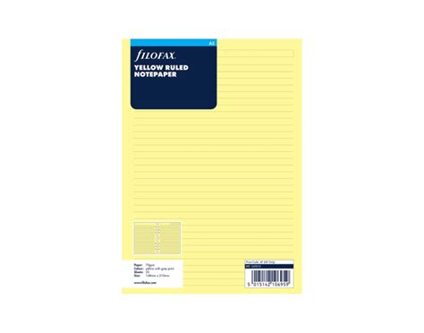 Filofax Пълнител за органайзер A5 на редове жълти листове от
