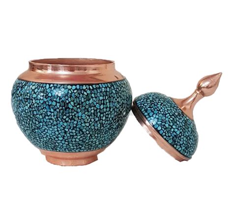 قندان سیبی خاتم کاری فیروزه، زیباساختاری هنرمندانه، کادوی ویژه روز مادر، روز زن