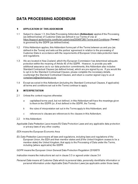 Data Processing Addendum Application Of This Addendum Pdf