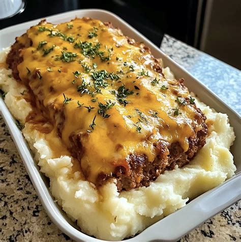 Cheesy Meatloaf Over Mashed Potatoes Recipe Quick And Easy