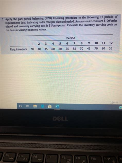 Solved 5 Apply The Part Period Balancing PPB Lot Sizing Chegg