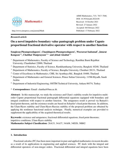 Pdf On A Novel Impulsive Boundary Value Pantograph Problem Under