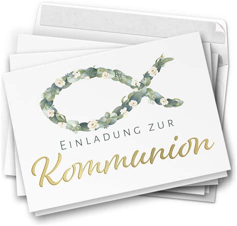 10 Einladungskarten Kommunion Motiv Blätterfisch edel moderne