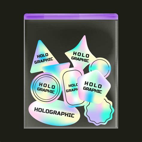 Holographic Sticker Pack In Plastic Zip Bag Futuristic Labels Of