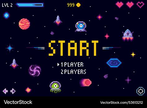 Retro Space Themed Start Screen For A Pixel Arcade