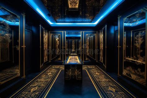 This Luxurious Interior Design Concept In Blue And Gold Colors Stock