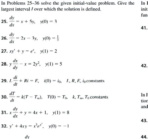 In Problems 25 36 Solve The Given Initial Value Problem Give The In
