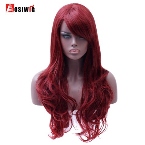 Aosiwig Long Wavy Red Wig Womens Heat Resistant Synthetic Female Wigs