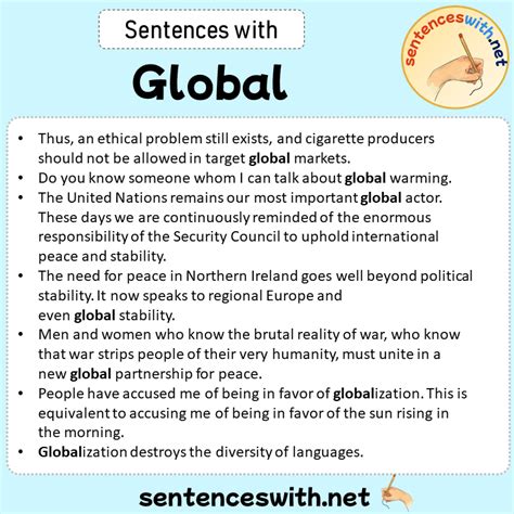 sentences with global sentences about global in english