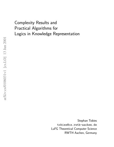 Pdf Complexity Results And Practical Algorithms For Logics In