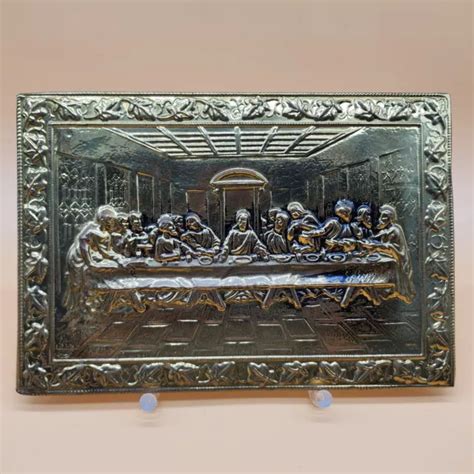 VINTAGE LAST SUPPER Metal Relief Christian Wall Art Gold Brass Tone