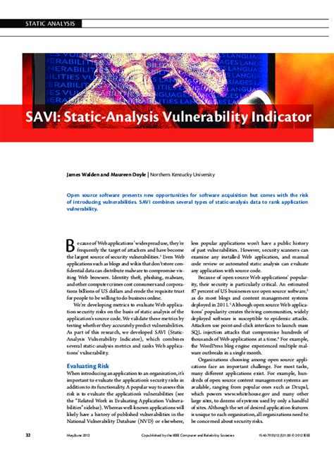 Pdf Savi Static Analysis Vulnerability Indicator