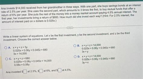 Solved Ana Invests Received From Her Grandmother In Chegg