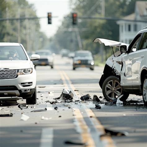 Collision Aftermath On Busy City Street With Damaged Vehicles And