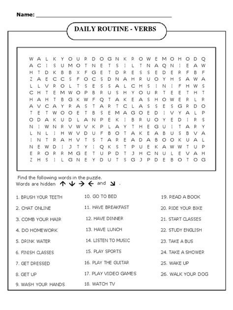 Word Search Puzzle Verbs 1 Pdf