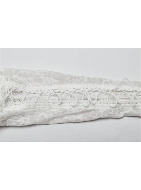 Non Stretch White Bubble Pattern Woven Puff Sleeve Stitching Lace Lapel