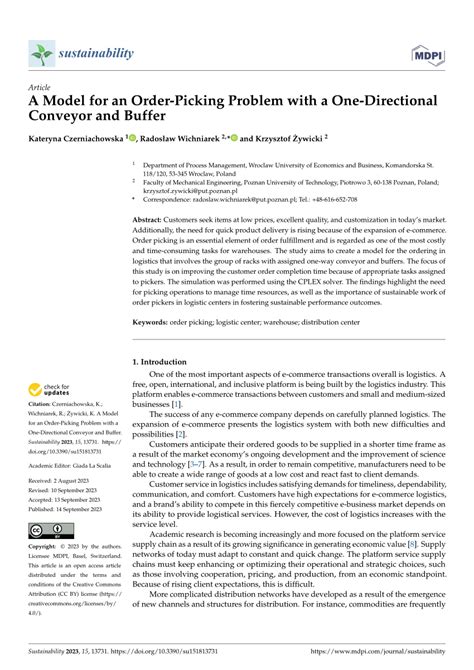PDF A Model For An Order Picking Problem With A One Directional Conveyor And Buffer