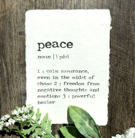 Peace Definition Print In Typewriter Font On Handmade Cotton Rag Paper