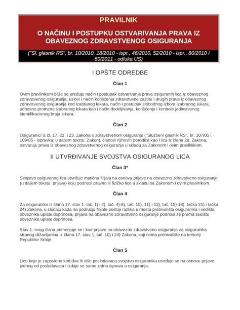 Doc Pravilnik O Načinu I Postupku Ostvarivanja Prava Iz Obaveznog